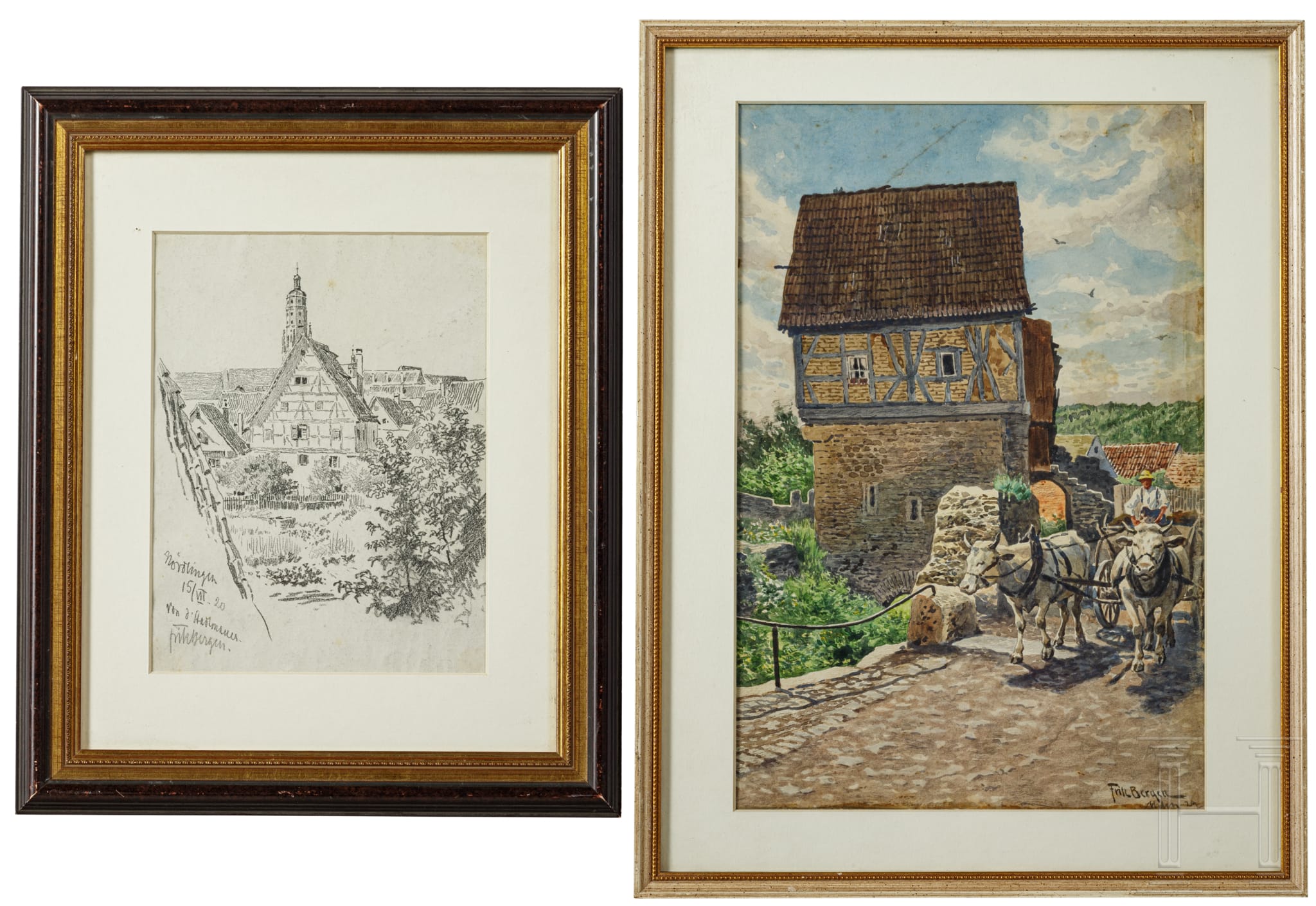 Fritz Bergen (1857 - 1941) - a watercolour and a pencil drawing by ...