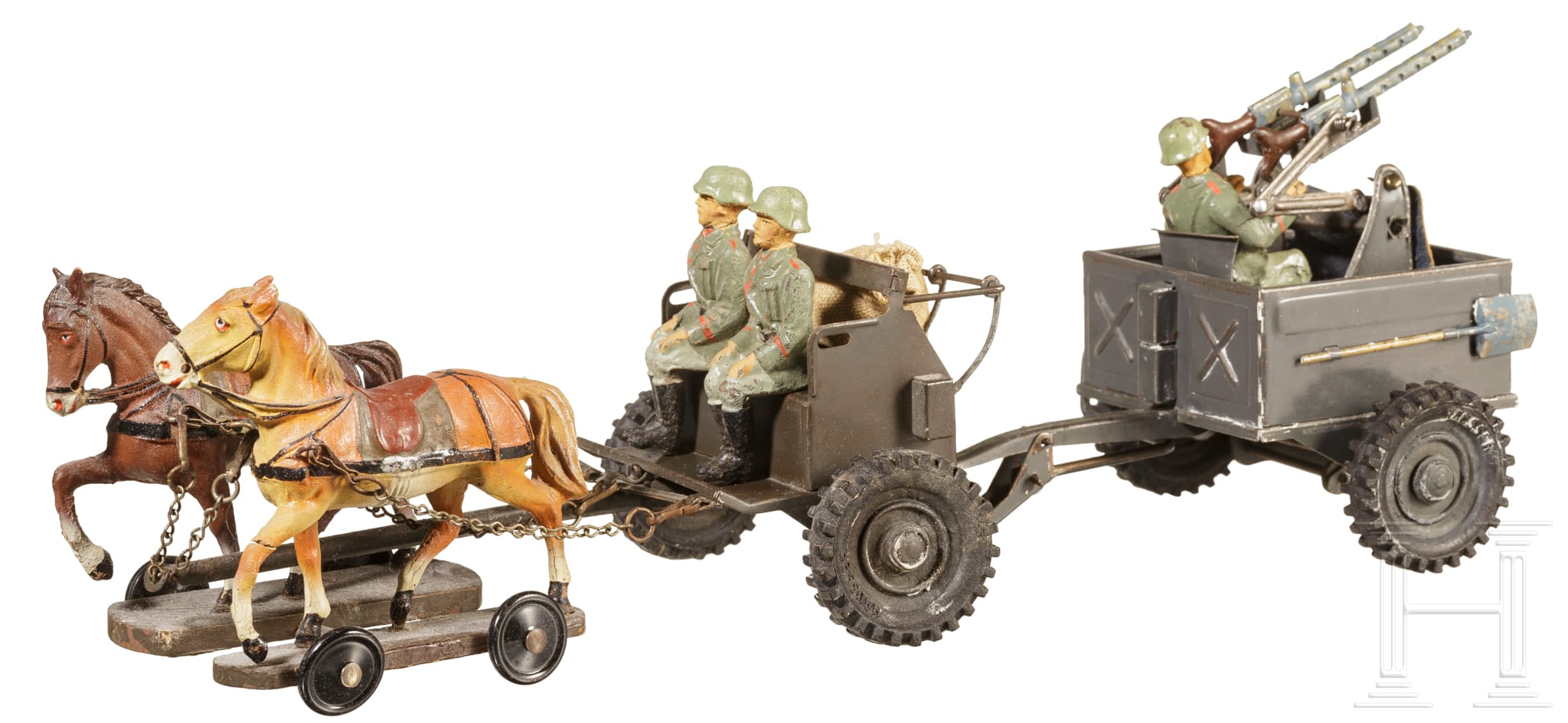 A Hausser-Elastolin Horse-Drawn Twin Machine Gun Cart 788/2, grey ...