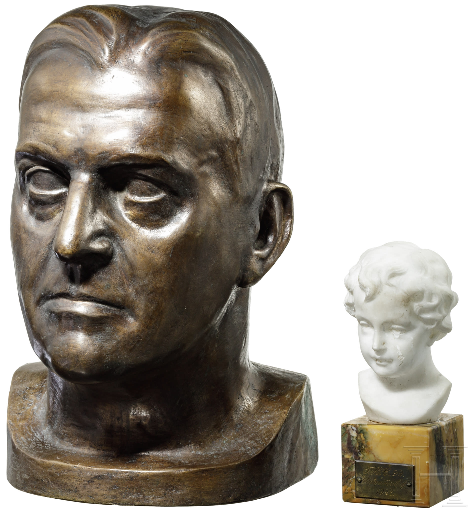 Major Emil Fey - a bronze portrait and a prize figure, 1920s | Barnebys