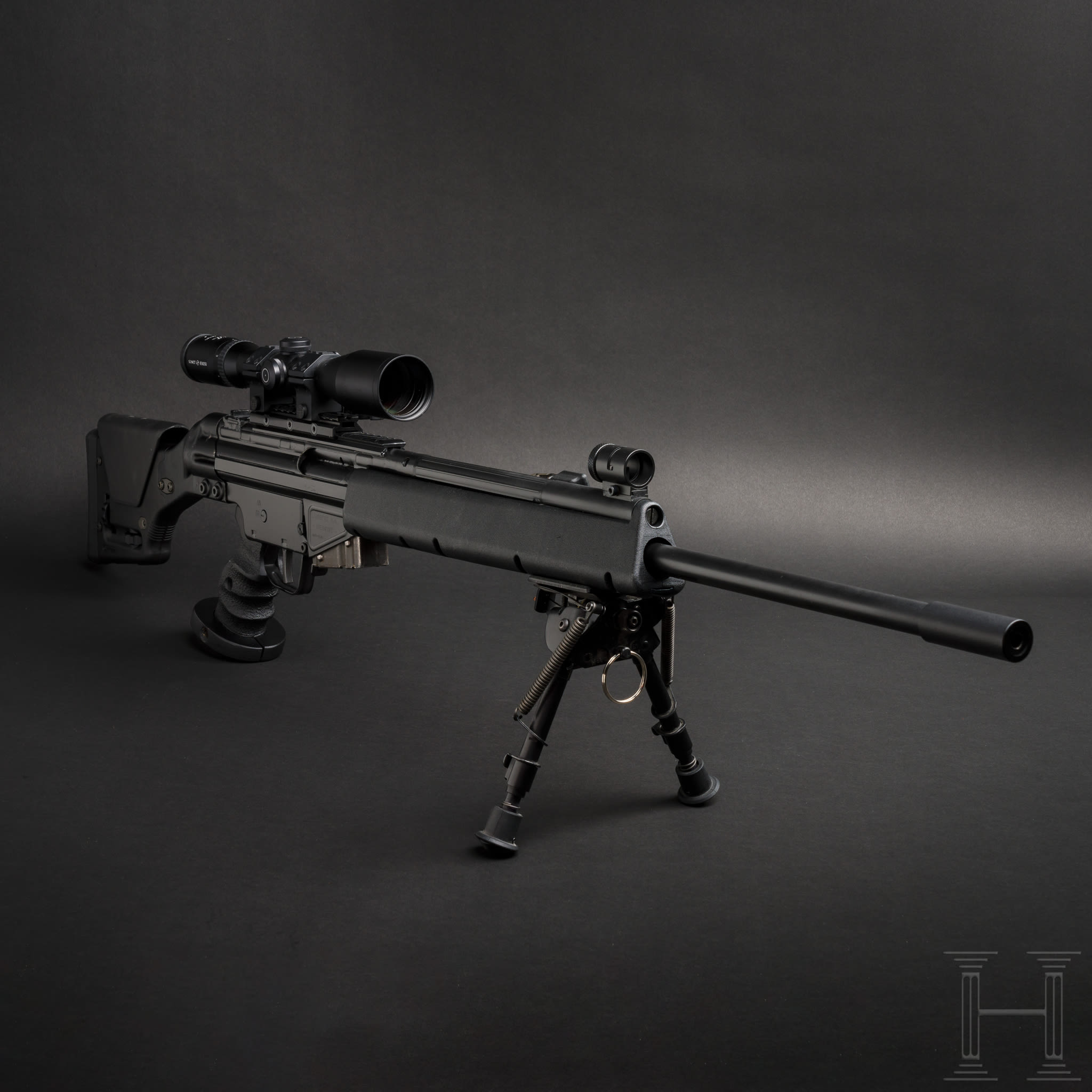 A semi-auto rifle Luxdeftec HSG 1-LDT, with a Schmidt & Bender scope ...