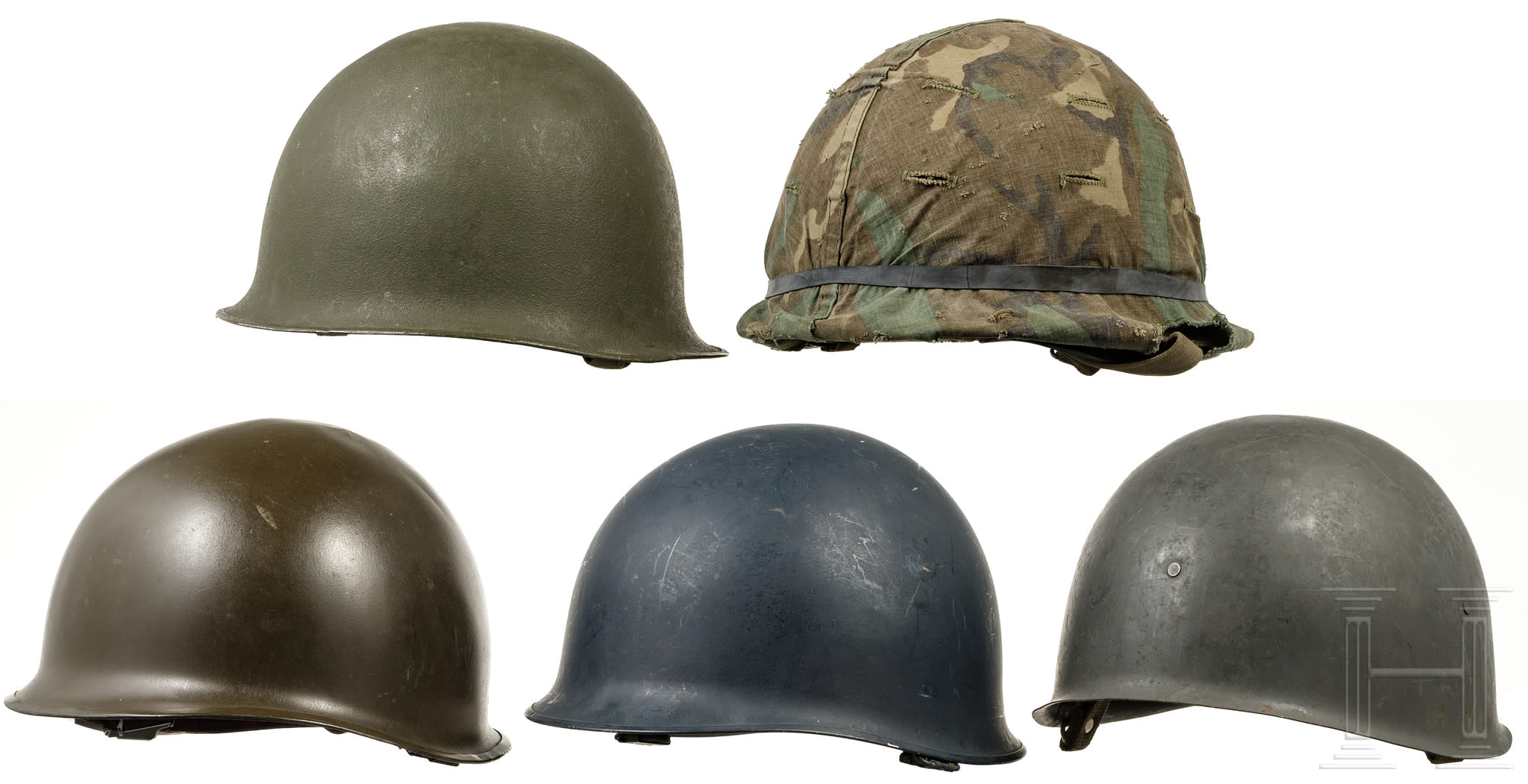 Five steel helmets of the NATO armed forces, 1950s - 1970s | Barnebys