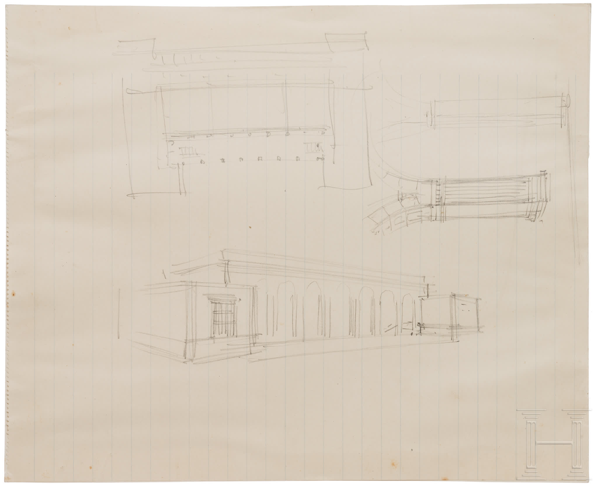 Albert Speer and Adolf Hitler - an architecture sketch "The library ...