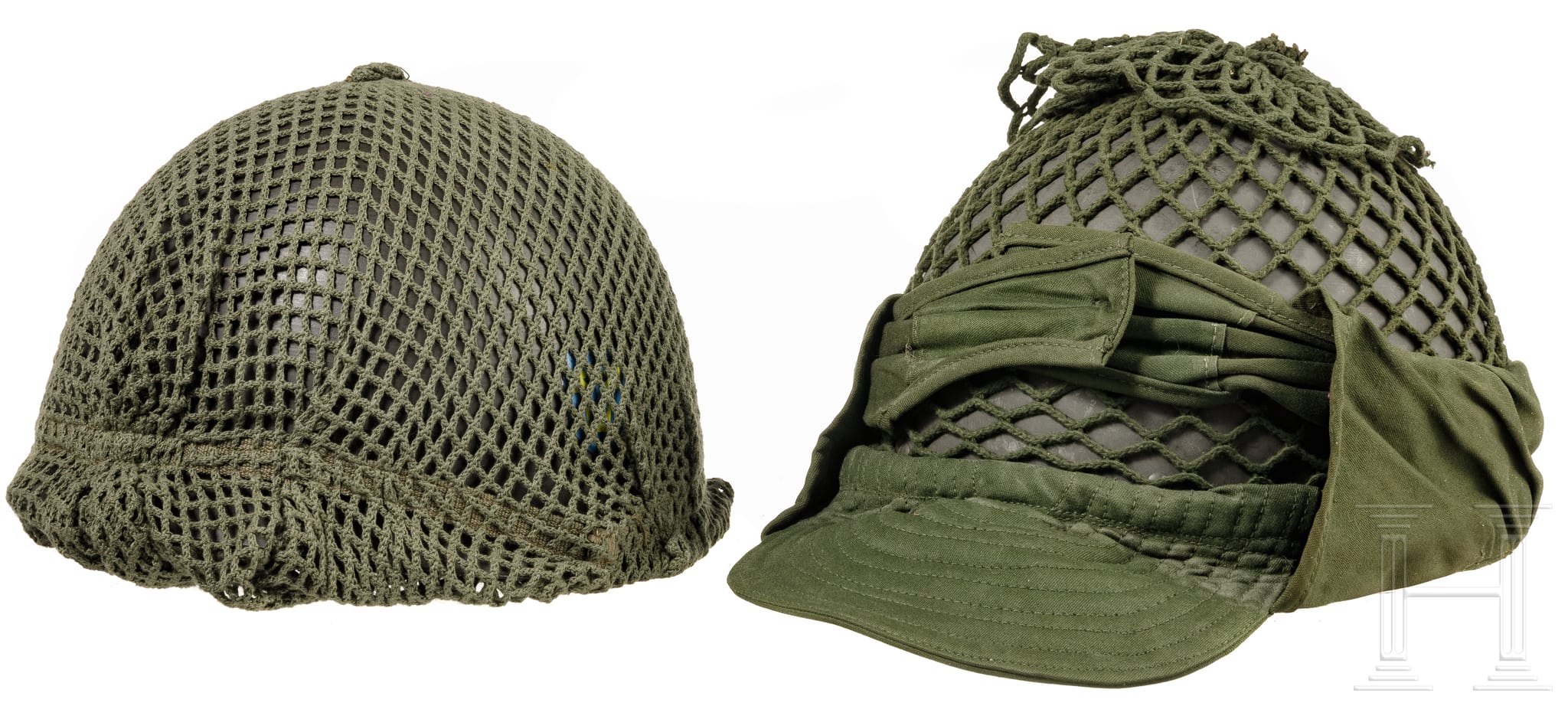 Two Swedish M 37 steel helmets with camouflage net, 1960s - 1980s ...
