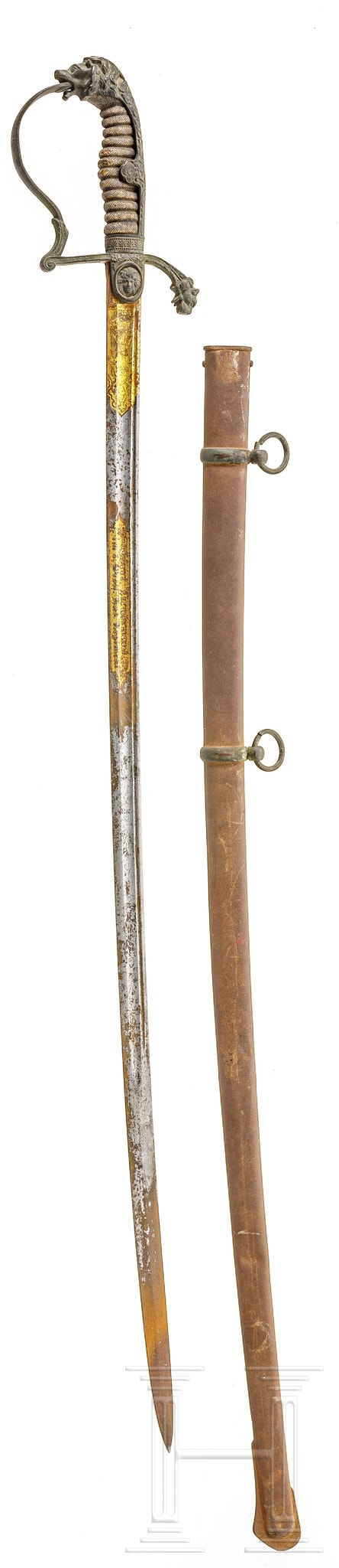 A Damascus lion's head sabre for officers in the Hussars Regiment ...