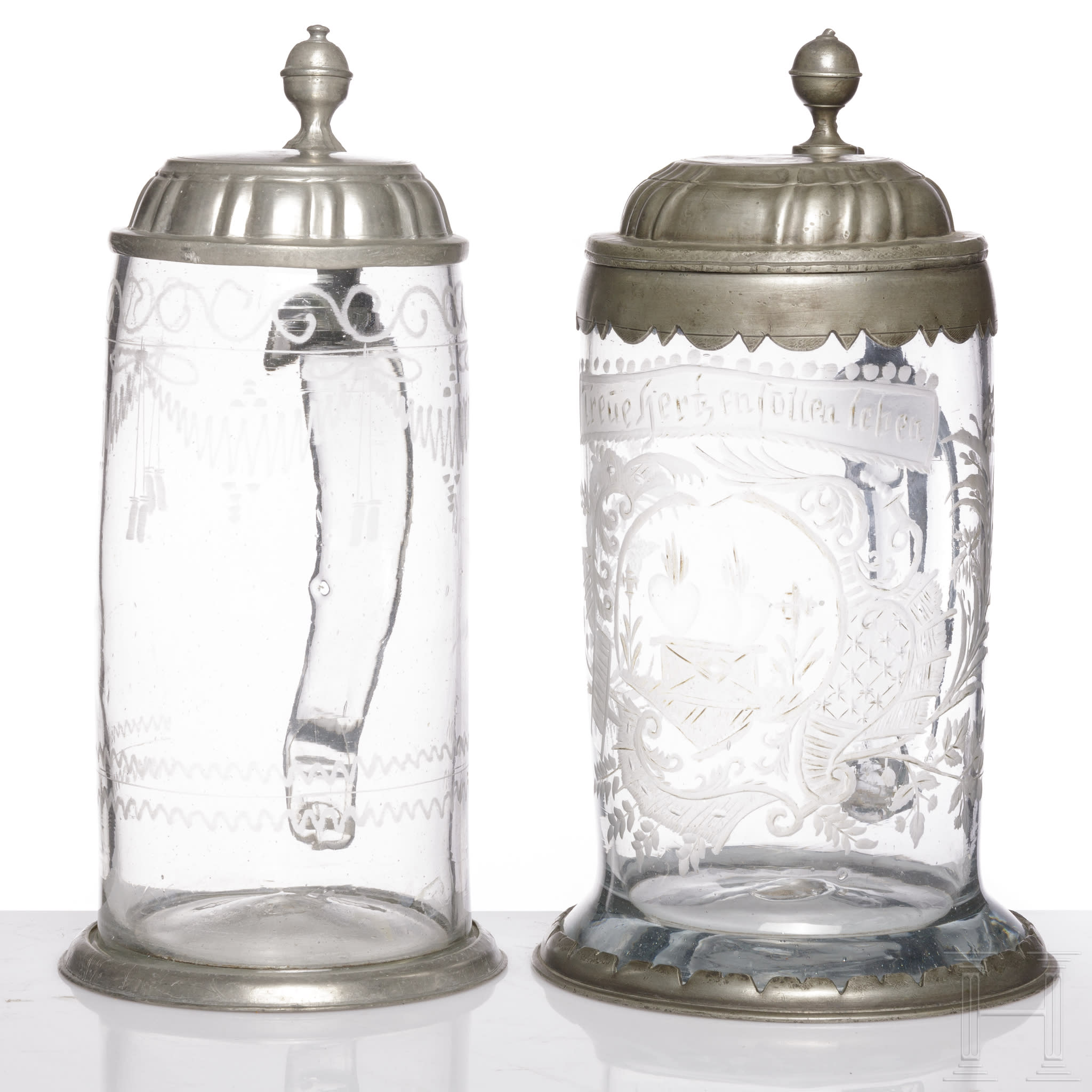 Two German pewter mounted tankards, 18th century/circa 1800 | Barnebys